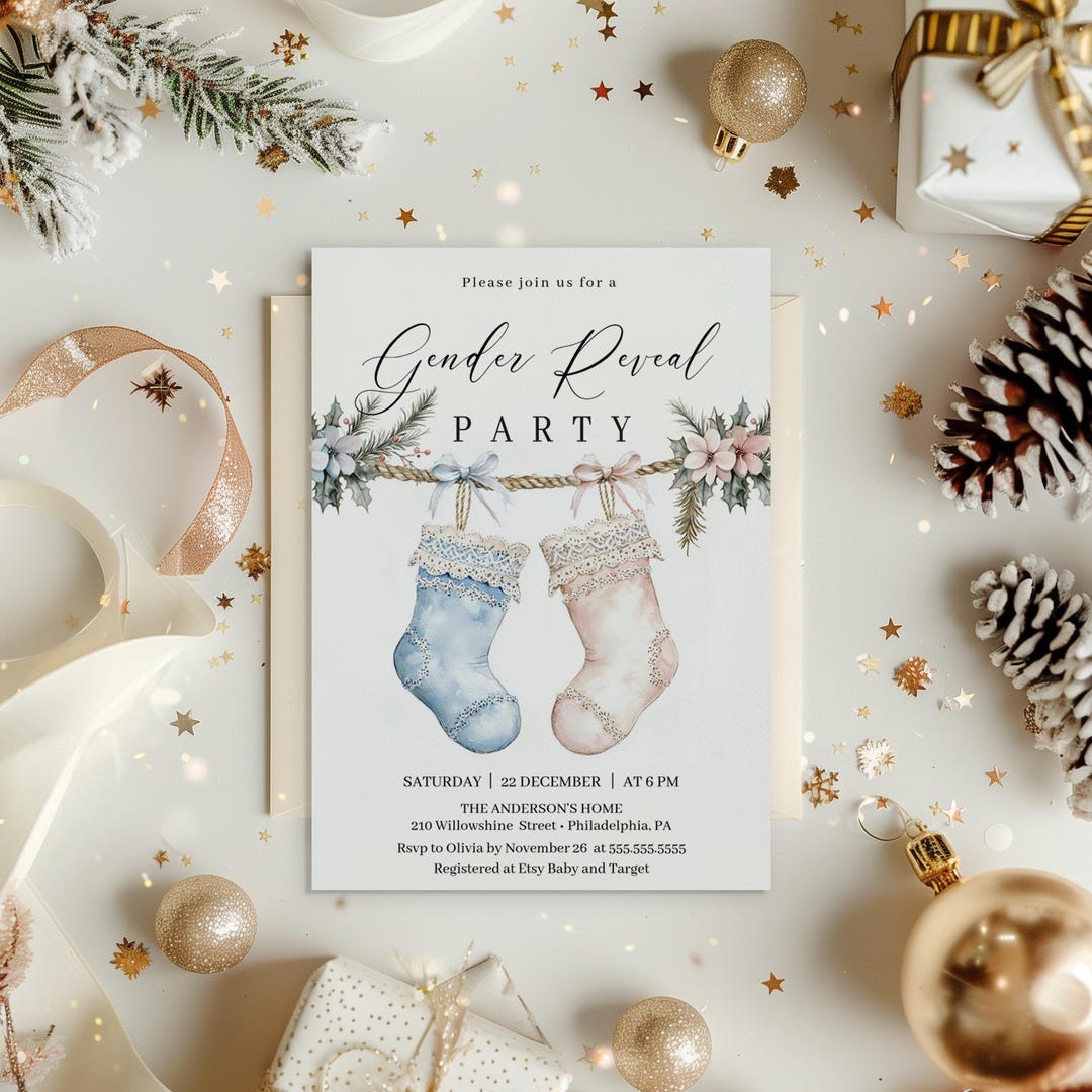 Christmas Gender Reveal Invitation| Gender Reveal Party Invite | Winter ...