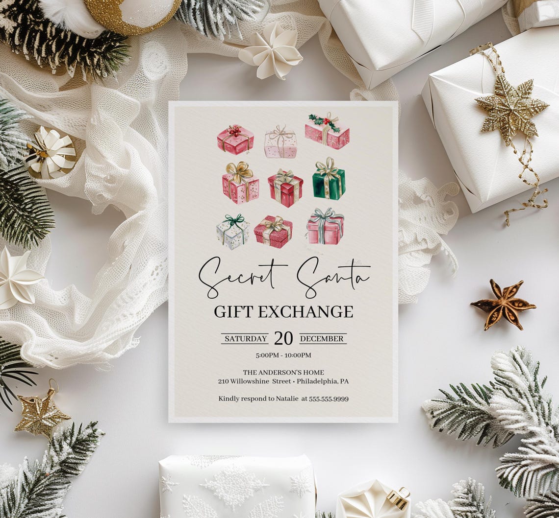 Secret Santa Gift Exchange Invitation Christmas Party Santa's Got a ...