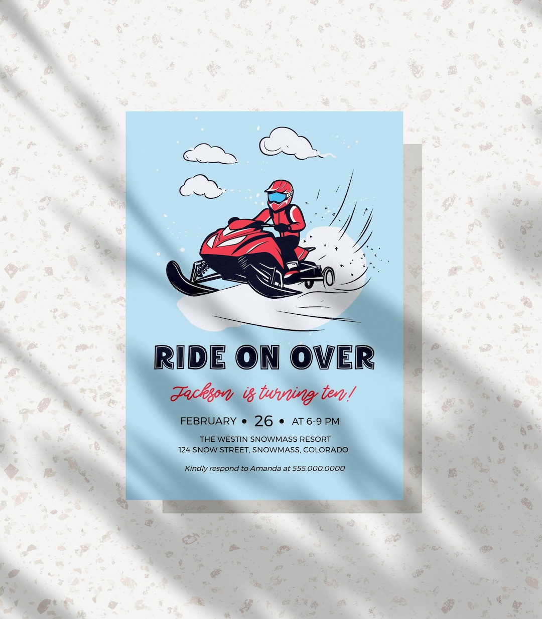 Ride on Over Snowmobile Birthday Invitation Template | Snowmobile Theme ...