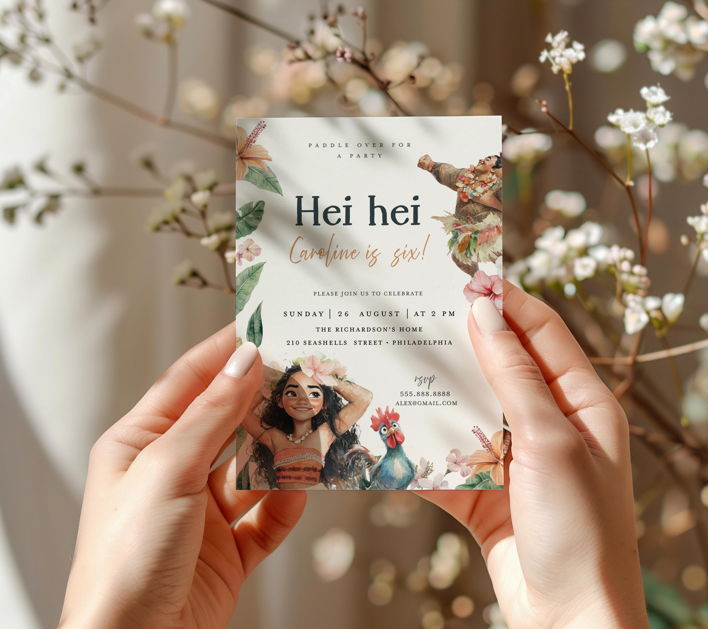 Hei Hei Birthday Invitation Template | Moana Party, Editable (instant ...