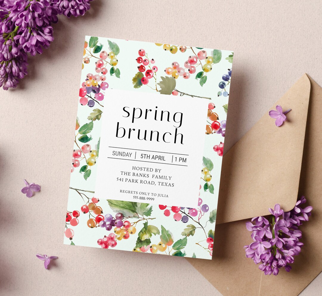 Spring Brunch Digital Invitation| Currant Berry | Editable | Instant ...