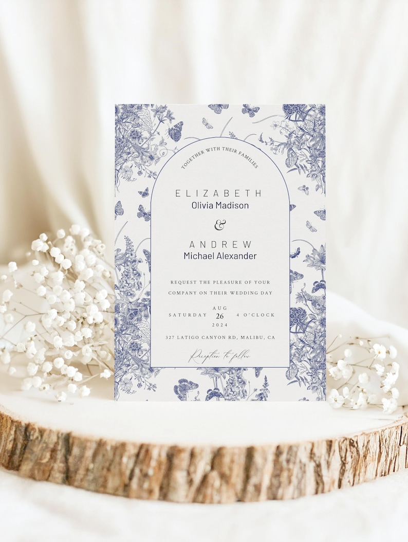 Blue Toile De Jouy Wedding Invitation | Chinoiserie Printable (instant ...