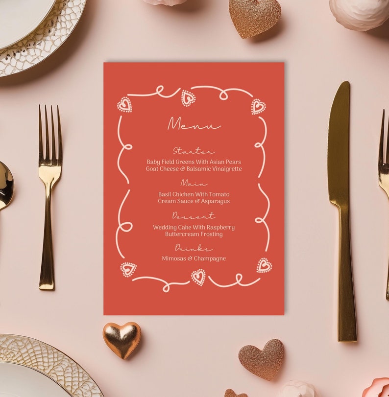 Valentine's Day Dinner Menu Template | Editable Hearts Design (instant ...