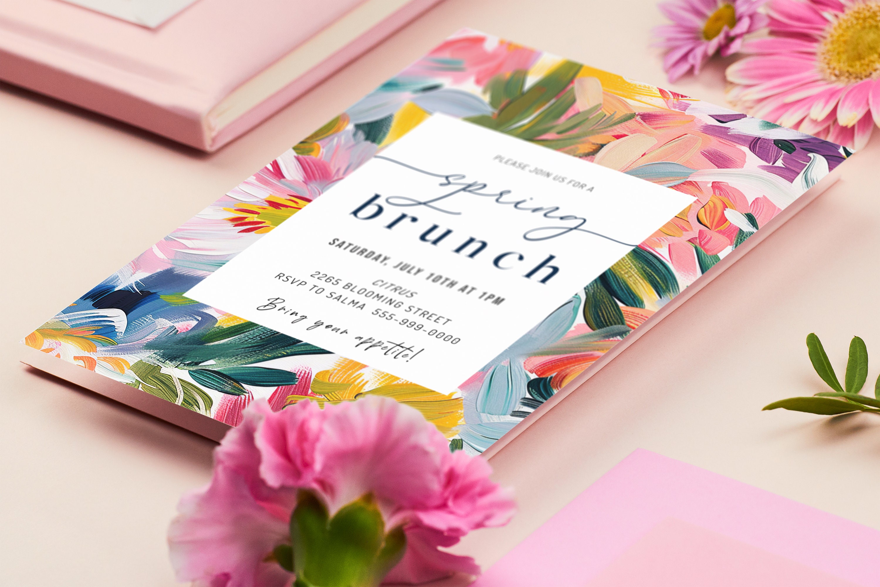Spring Brunch Digital Invitation| Abstract Watercolor Flowers ...