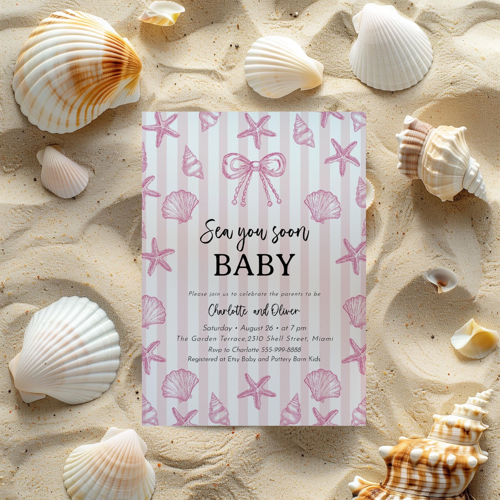 Sea You Soon BABY SHOWER INVITATION | Pink Coastal Baby Shower Invite ...