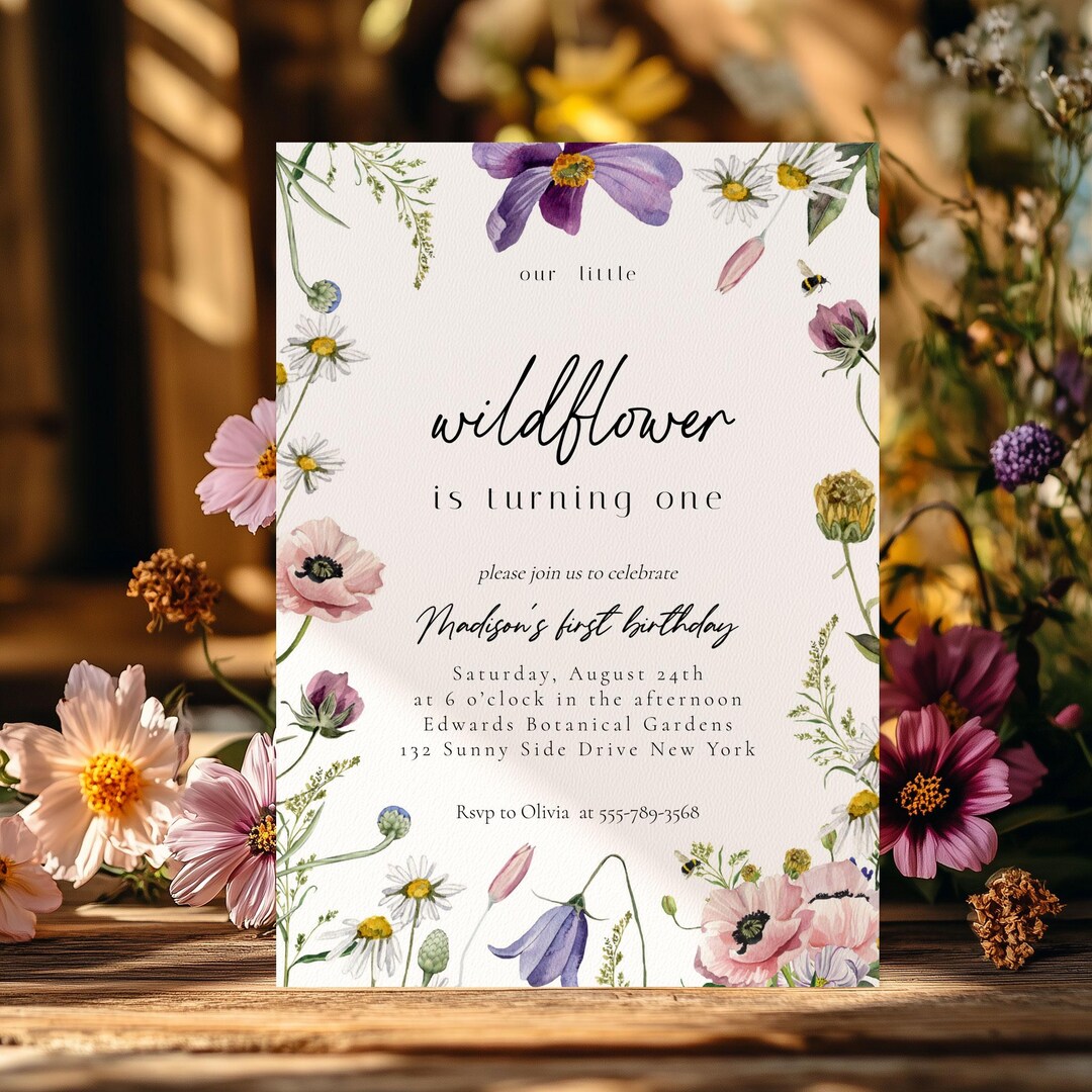 Wildflower Birthday Invitation | Little Wildflower Birthday | Whimsical ...