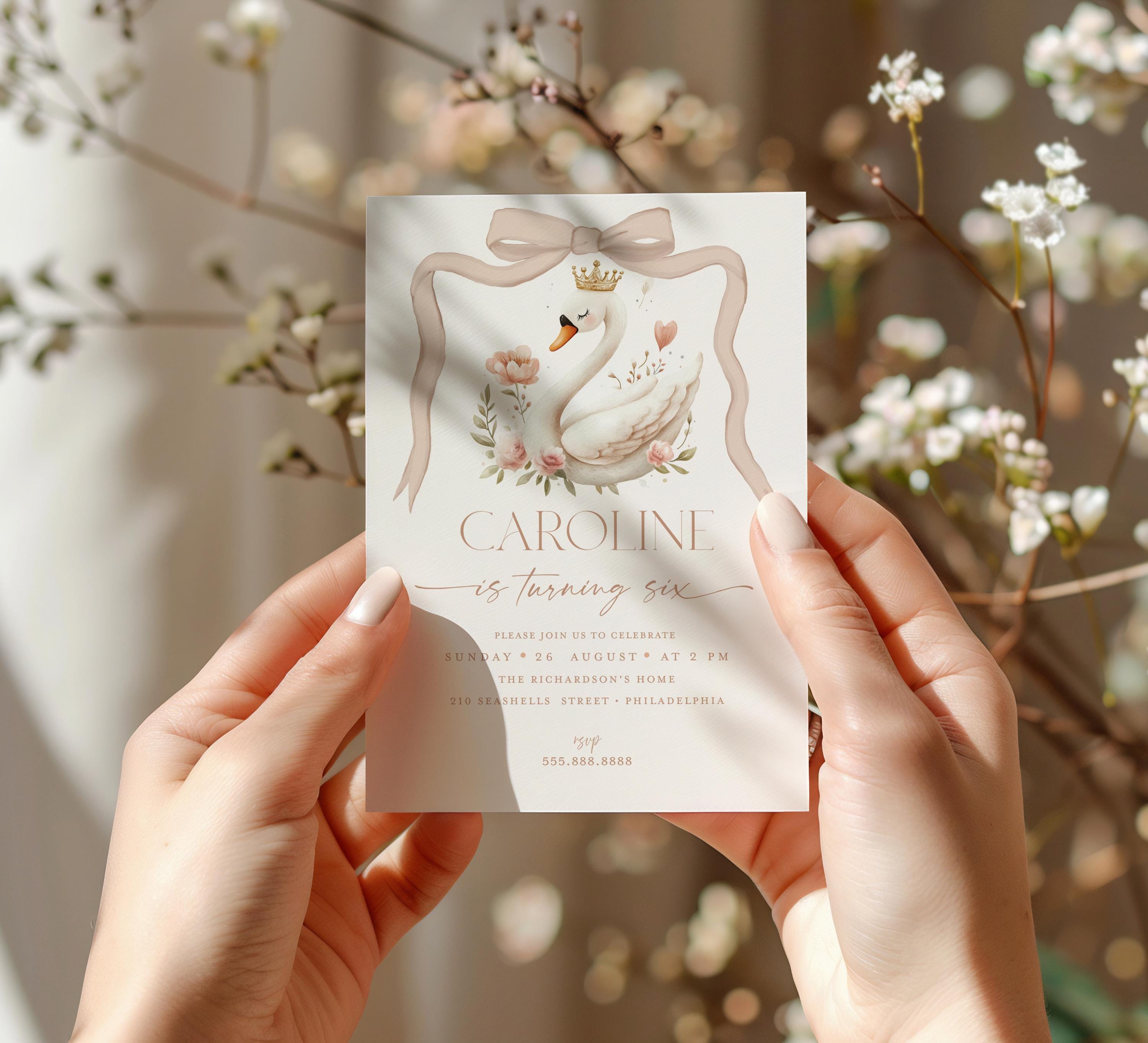 Swan Birthday Party Invitation | Swan First Birthday Invite | Swan ...