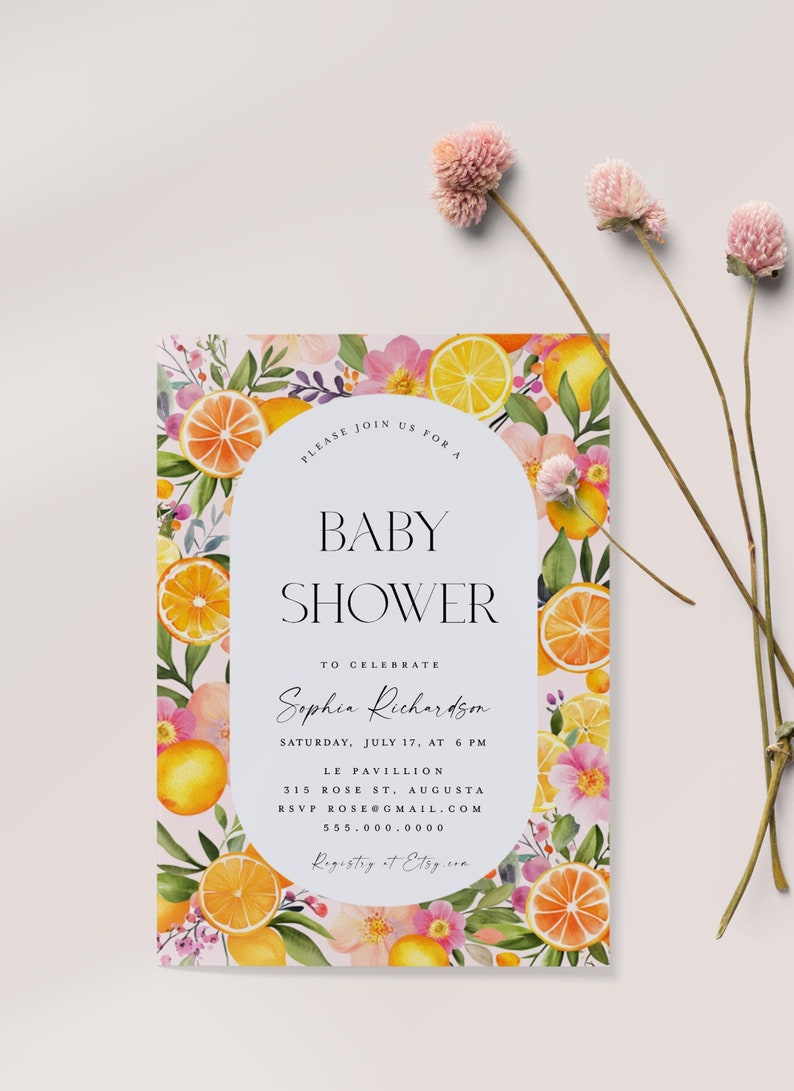 Citrus BABY Shower Printable Invitation| Citrus Floral | Modern Baby ...
