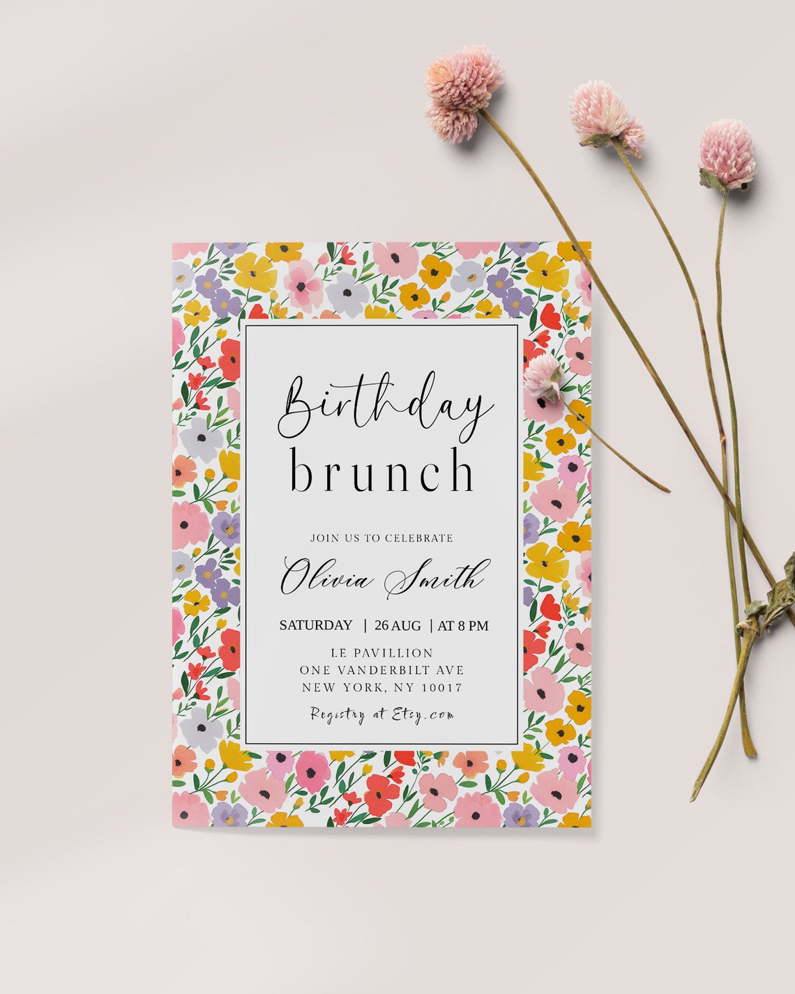 Floral Birthday Brunch Invitation | Printable Template (instant ...