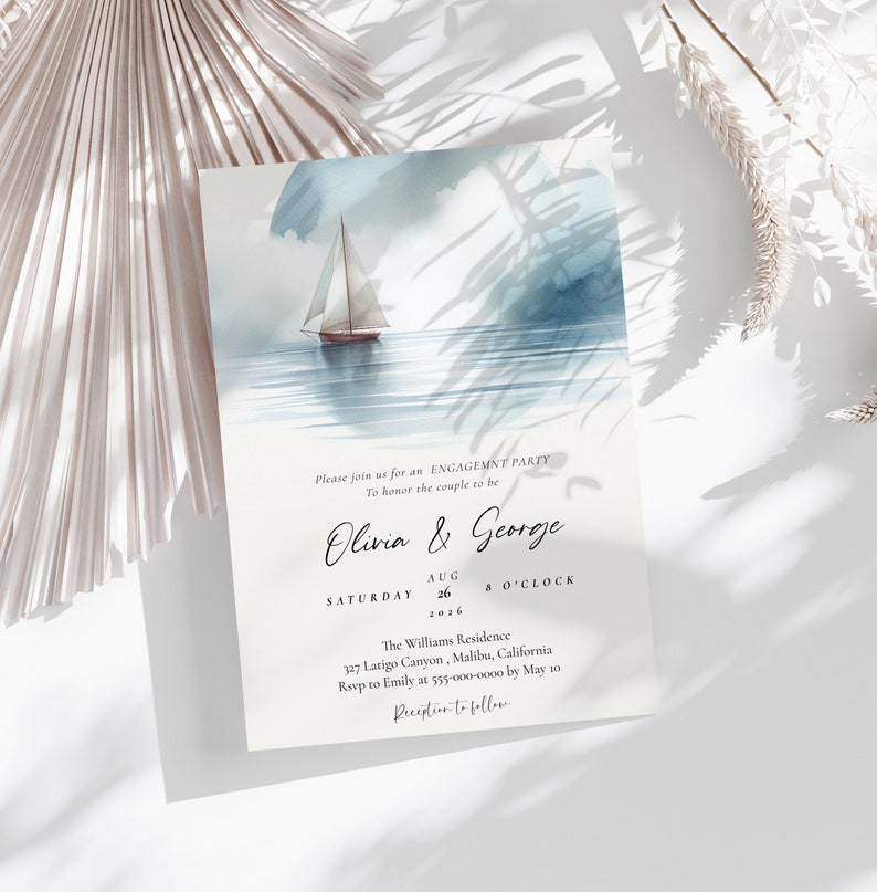 Sailing Engagement Invitation Template | Nautical Wedding Invitation ...