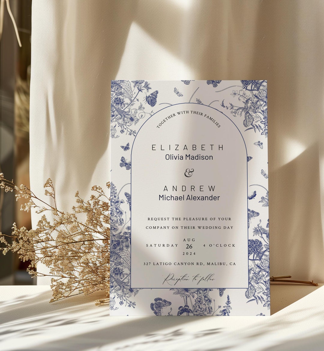 Blue Toile De Jouy Wedding Invitation | Chinoiserie Printable (instant ...