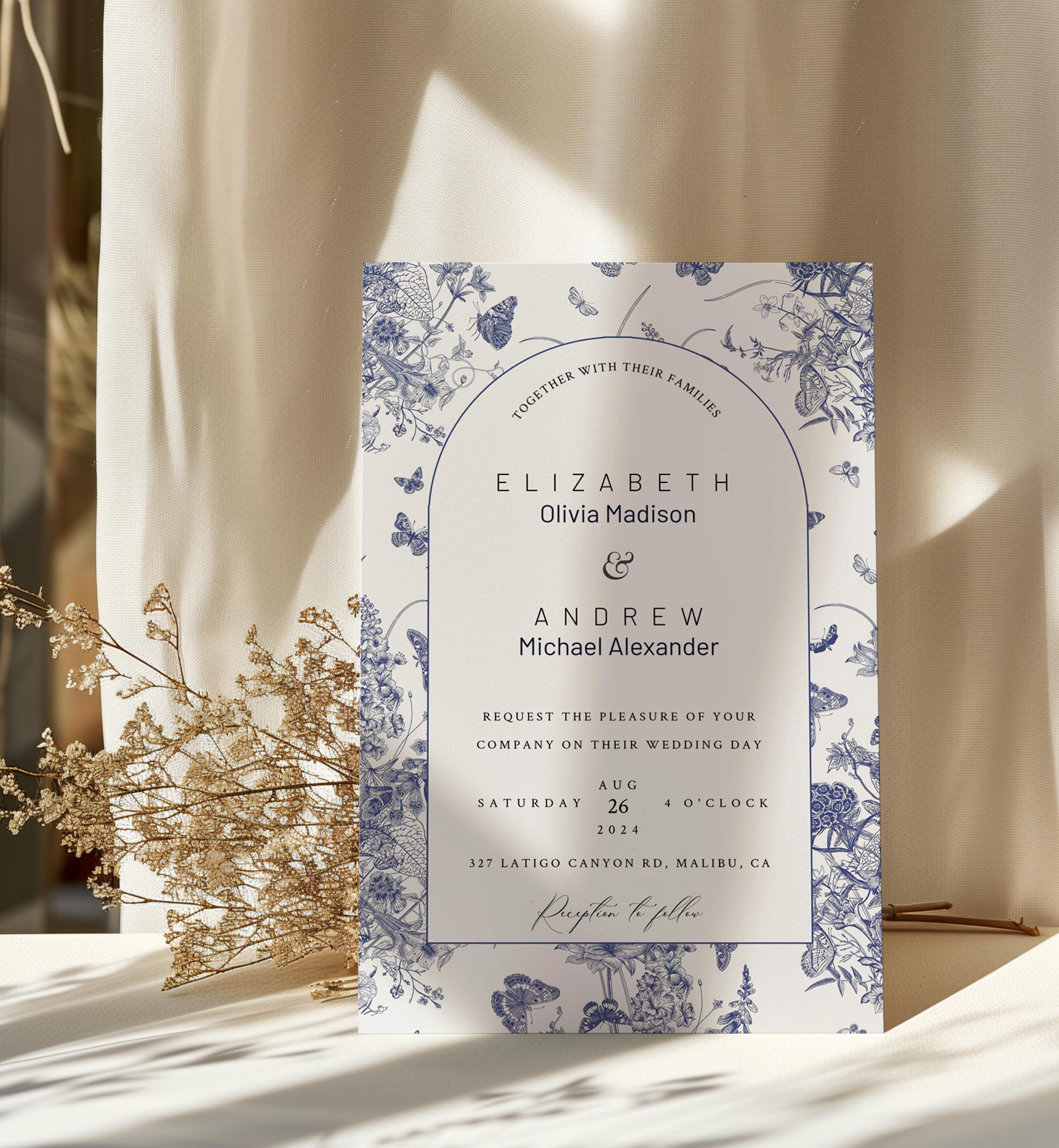 Blue Toile De Jouy Wedding Invitation | Chinoiserie Printable (instant ...