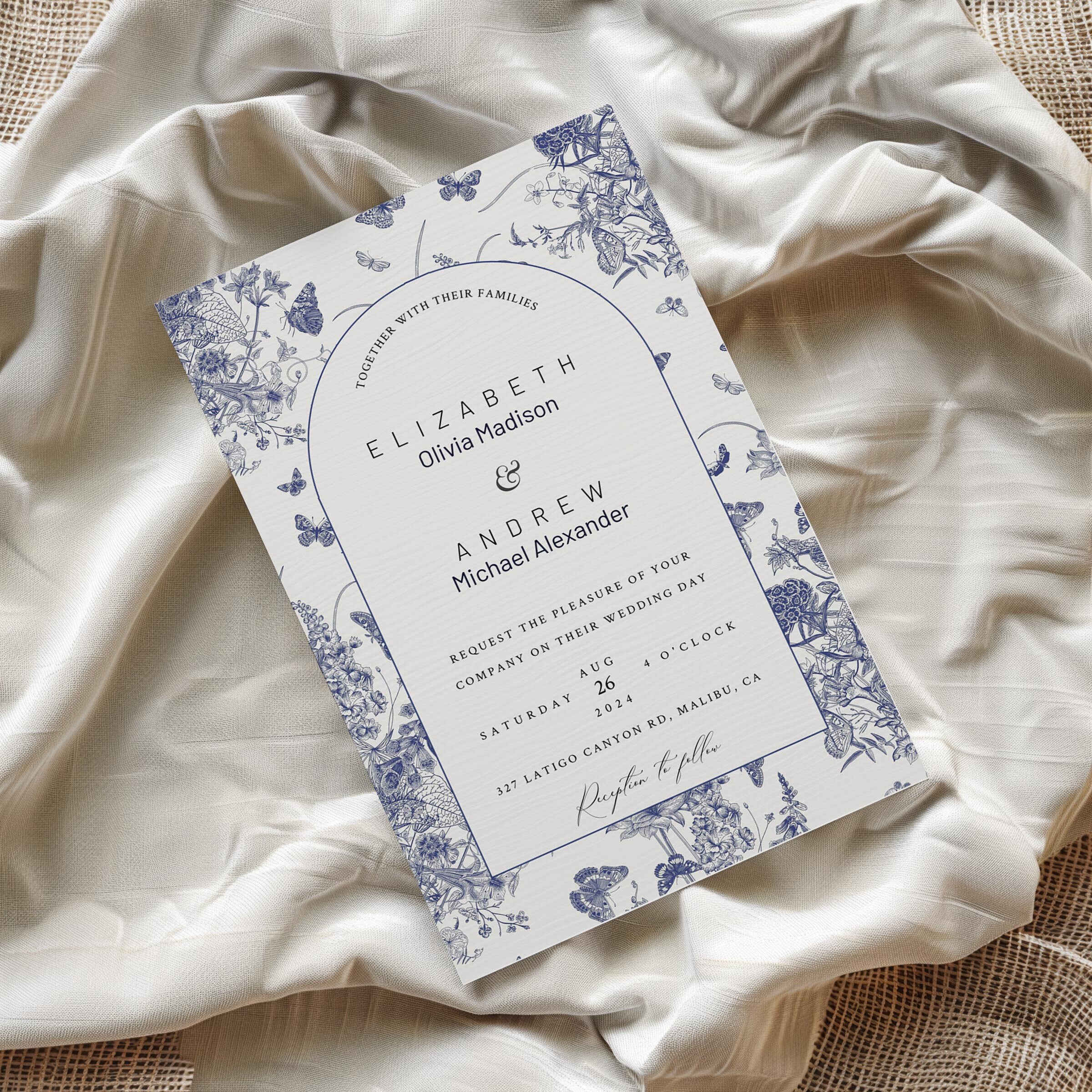 Blue Toile De Jouy Wedding Invitation | Chinoiserie Printable (instant ...