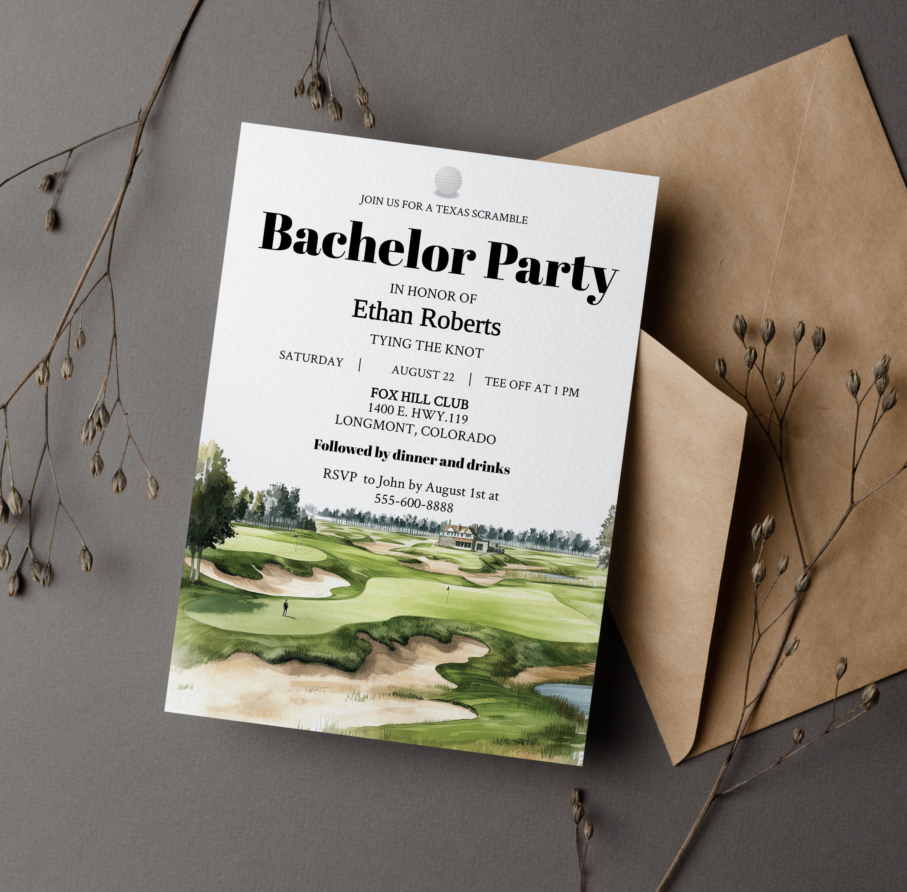 Golf Bachelor Party Invitation Golfing Theme Golf Ball Bachelor ...