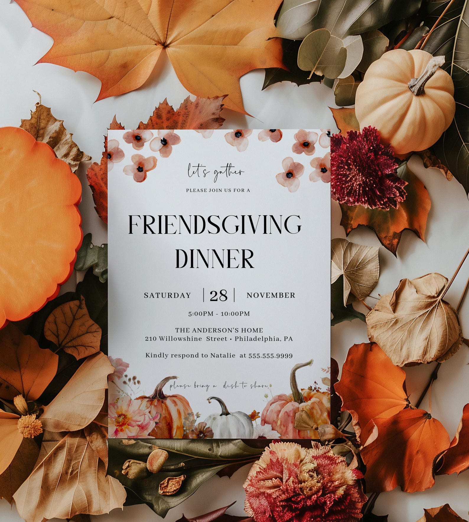 Friendsgiving Dinner Invitation Thansgiving Invite Pumpkin ...