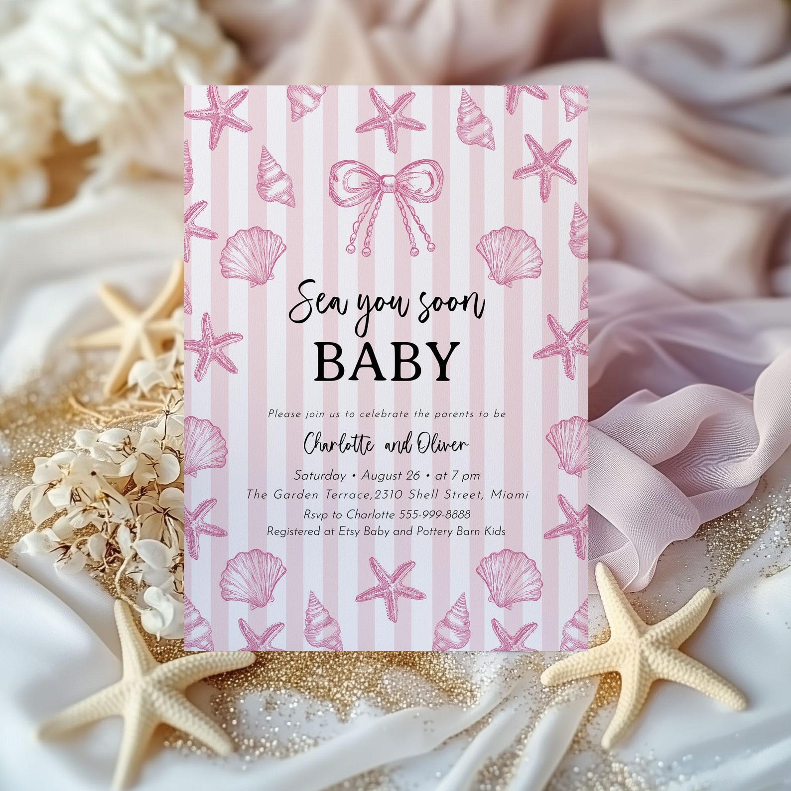 Sea You Soon BABY SHOWER INVITATION | Pink Coastal Baby Shower Invite ...