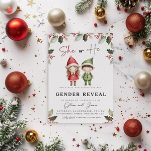 Christmas Gender Reveal Invitation Elf Gender Reveal Party Invite Elves ...
