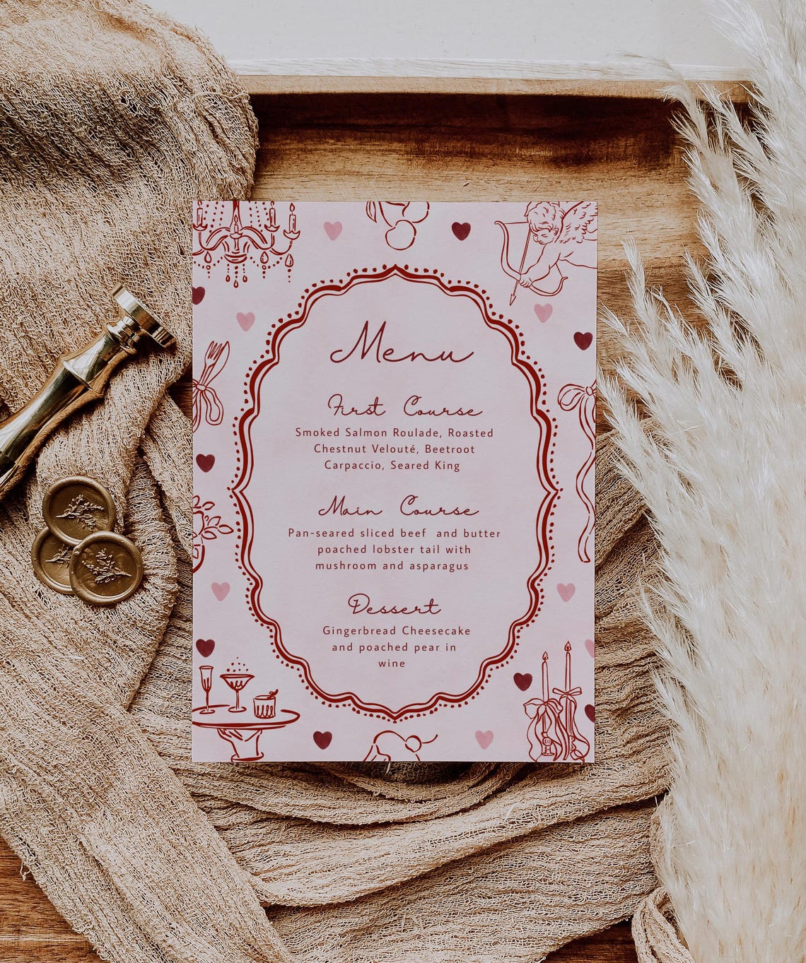 Valentine's Day Menu, Romantic Red Menu , Love Themed Table Editable ...