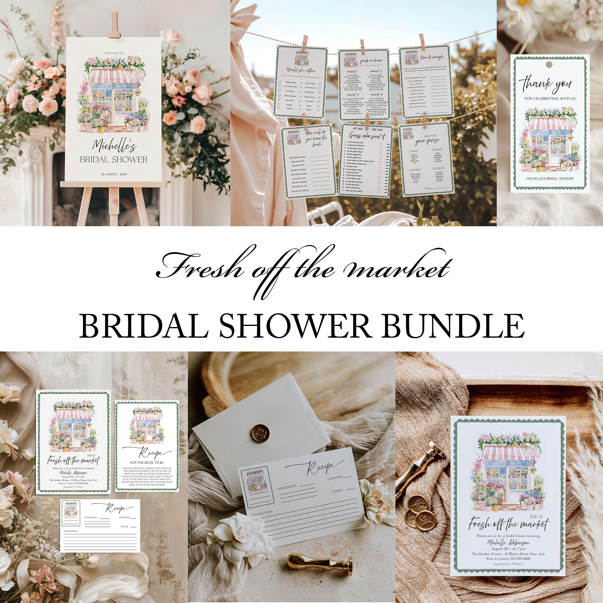 Watercolor Floral Bridal Shower Bundle, Editable Invitation Set ...