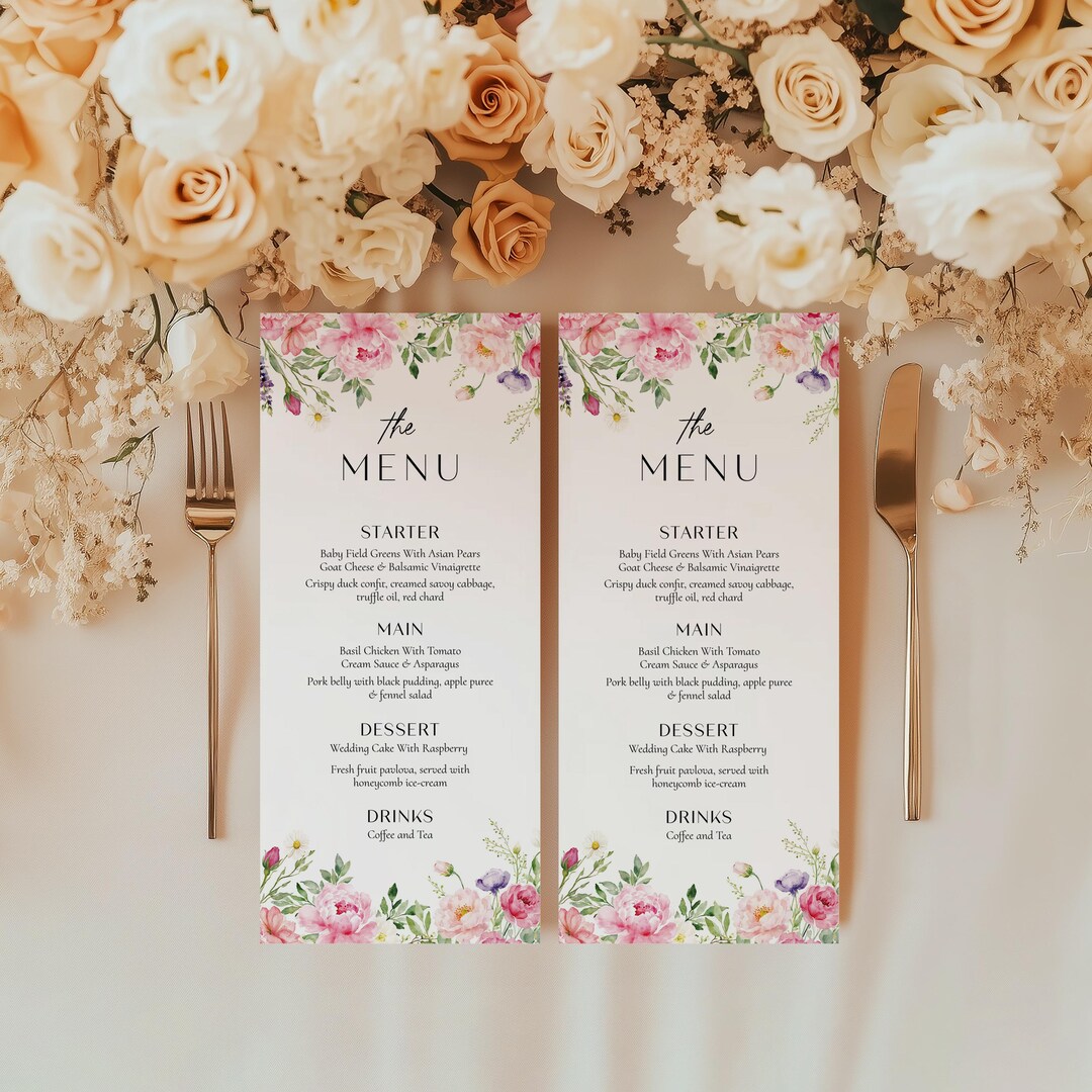 Flowers Menu Editable Template | Women's Day Menu | Floral Menu ...