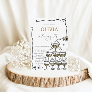 Hand-drawn Champagne Birthday Invitation | Elegant Party Template ...