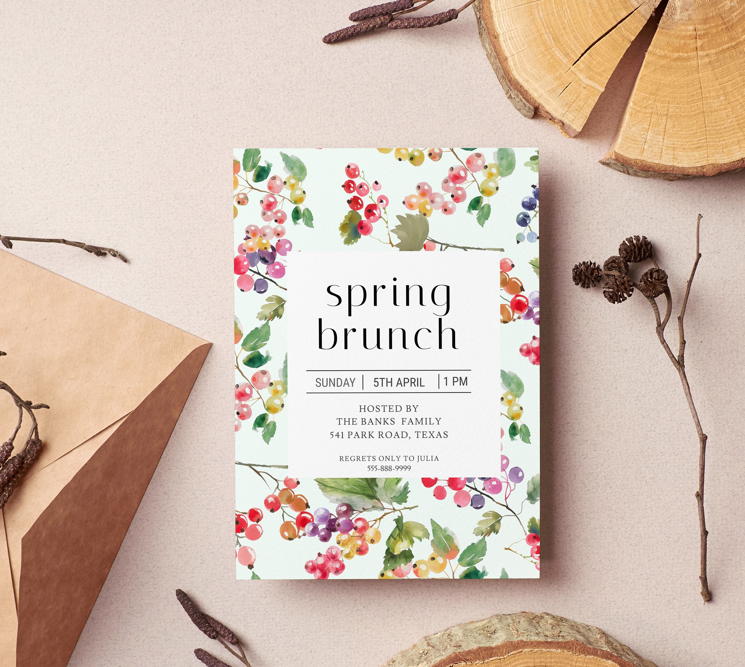 Spring Brunch Digital Invitation| Currant Berry | Editable | Instant ...