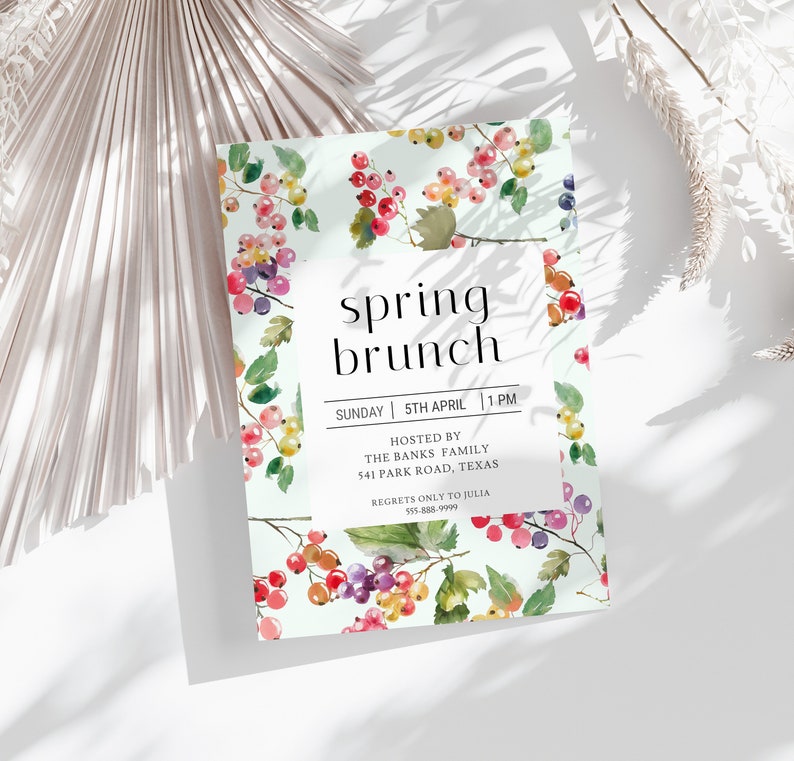 Spring Brunch Digital Invitation| Currant Berry | Editable | Instant ...