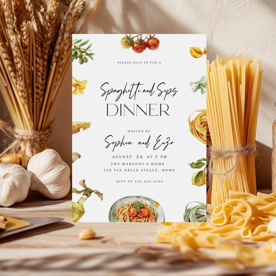 Spaghetti & Sips Dinner Party Invitation, Pasta Dinner Invite ,A Taste ...