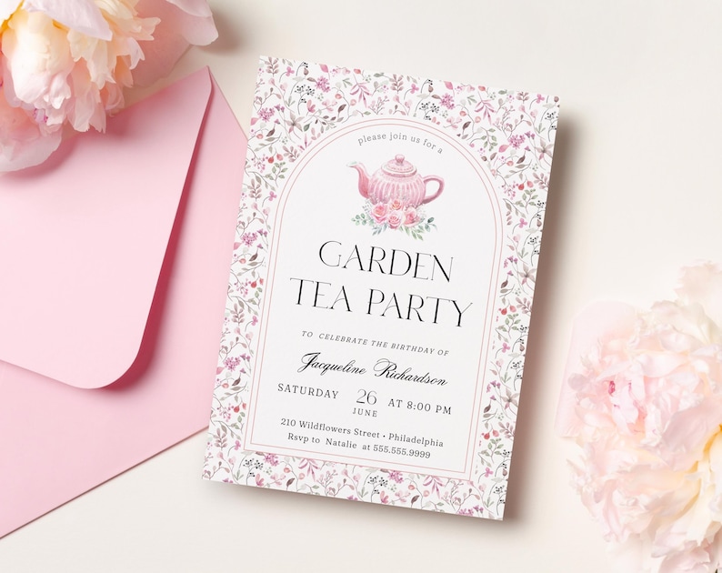 Garden Tea Party Birthday Invitation Template | Tea Party Invitation ...