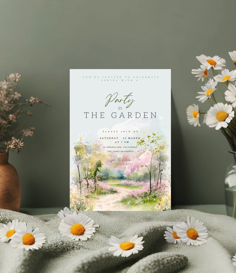 Spring Garden Party Invitation Spring Party in the Garden Watercolor ...