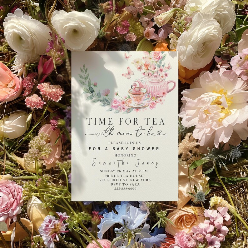 Tea Party Baby Shower Invitation | Floral, Editable (digital) - Etsy