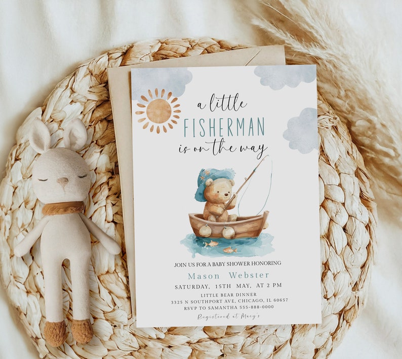 Fishing Baby Shower Invitation Little Fisherman Invitation Template ...