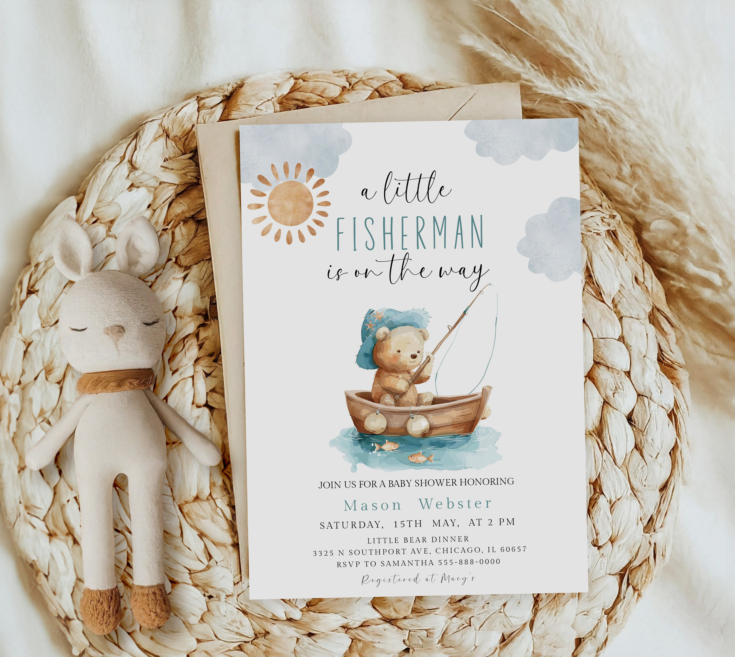 Fishing Baby Shower Invitation Little Fisherman Invitation Template ...