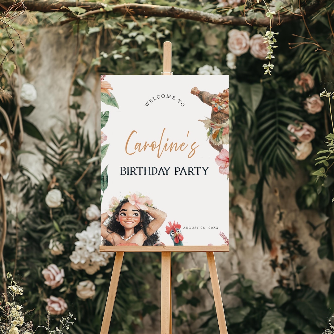 Moana Welcome Sign Template | Moana Tropical Birthday Editable Sign ...