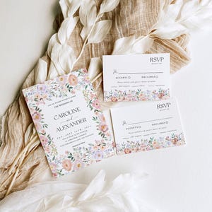 Spring Floral Wedding Invitation Set, Watercolor Pastel Flowers ...