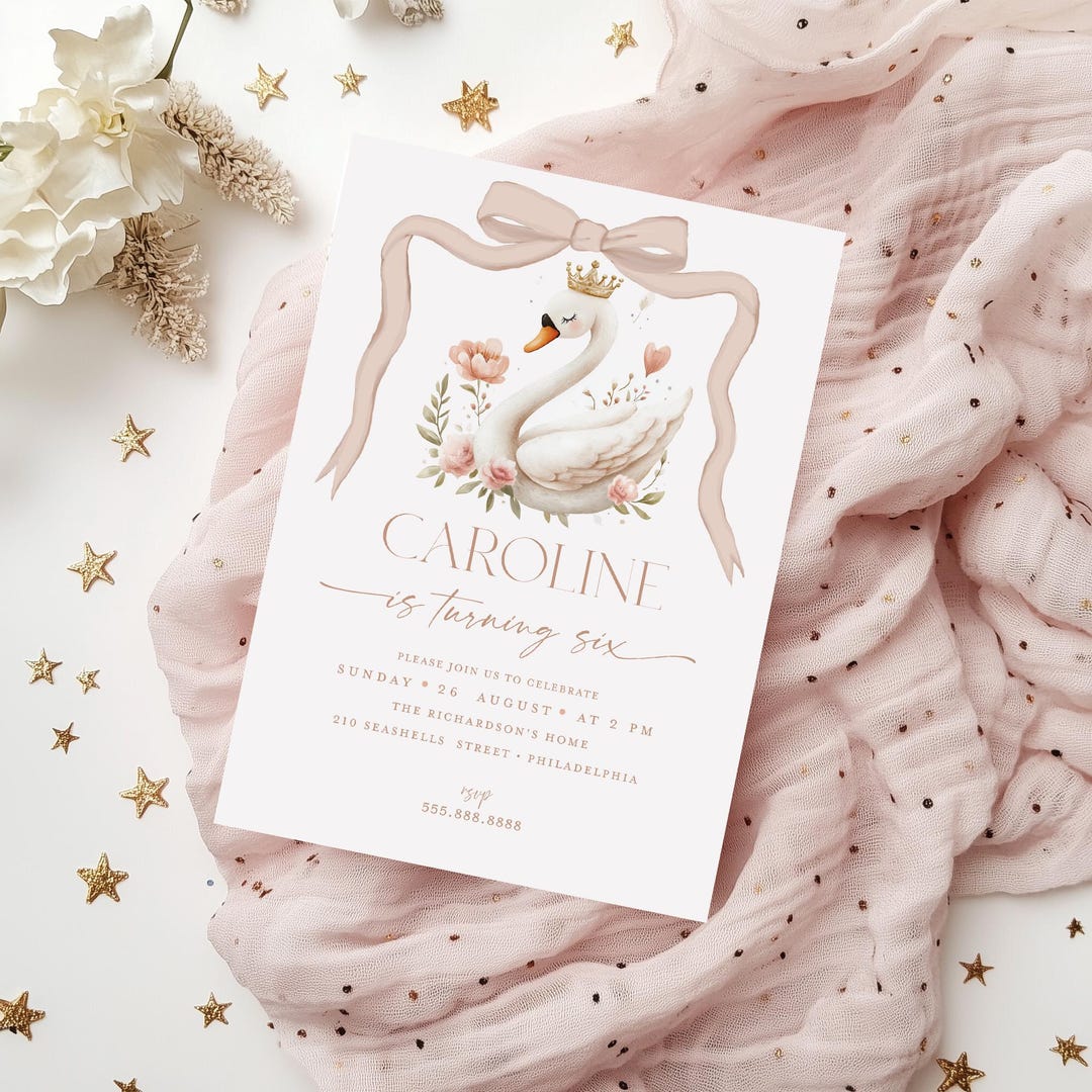 Swan Birthday Party Invitation | Swan First Birthday Invite | Swan ...