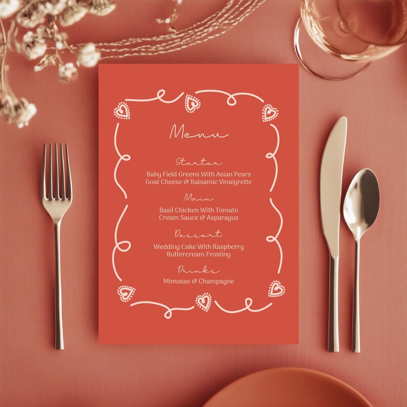 Valentine's Day Dinner Menu Template | Editable Hearts Design (instant ...