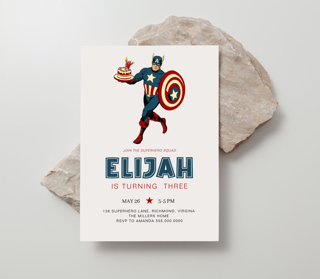 Modern Captain America Birthday Party Invitation | Marvel Hero Captain ...