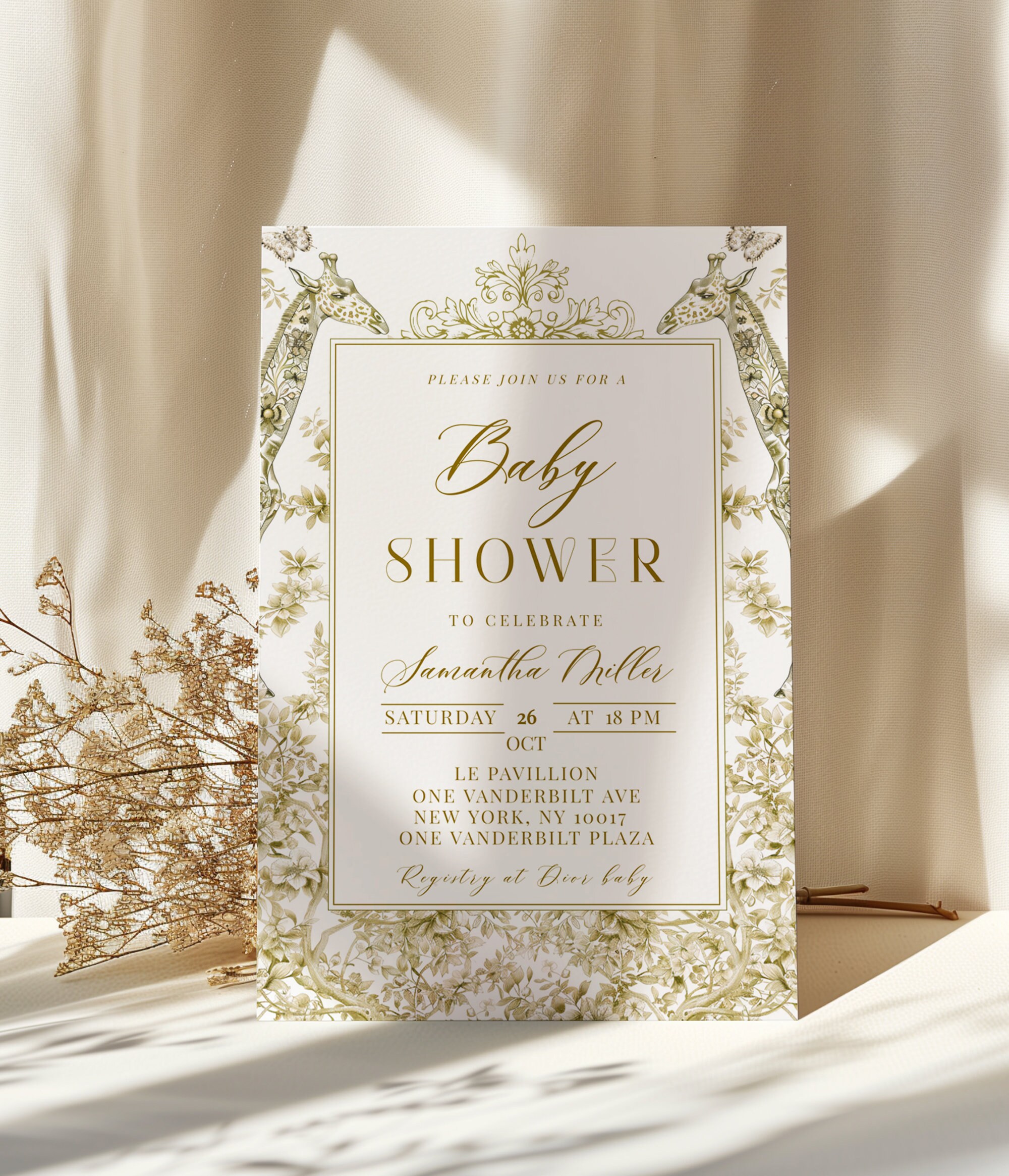 Neutral Toile De Jouy Baby Shower Invitation Template | Chinoiserie ...