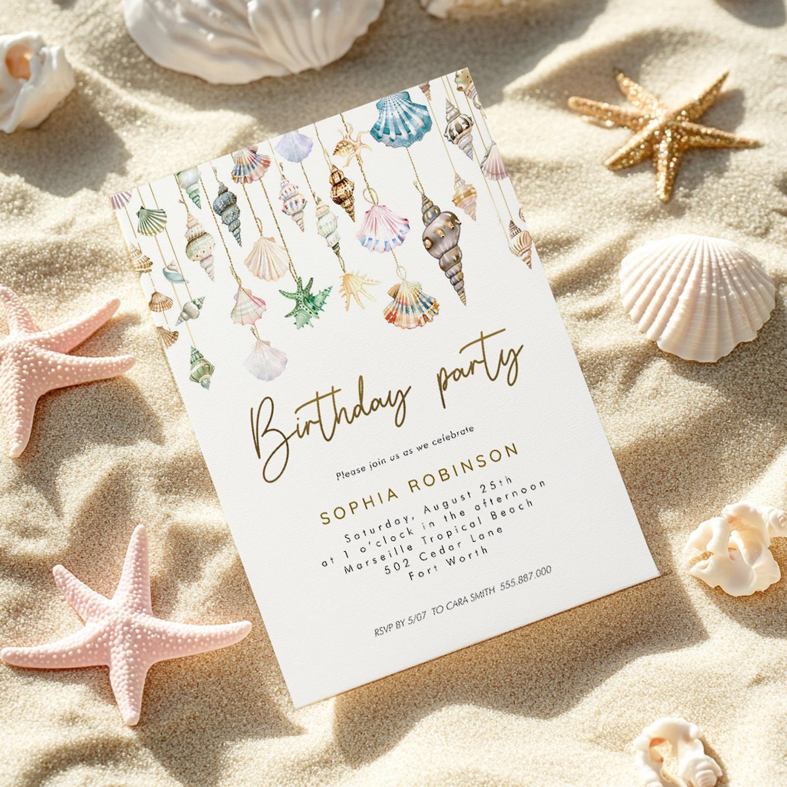 Coastal Birthday Party Invitation, Seashells Birthday Invitation, Sea ...