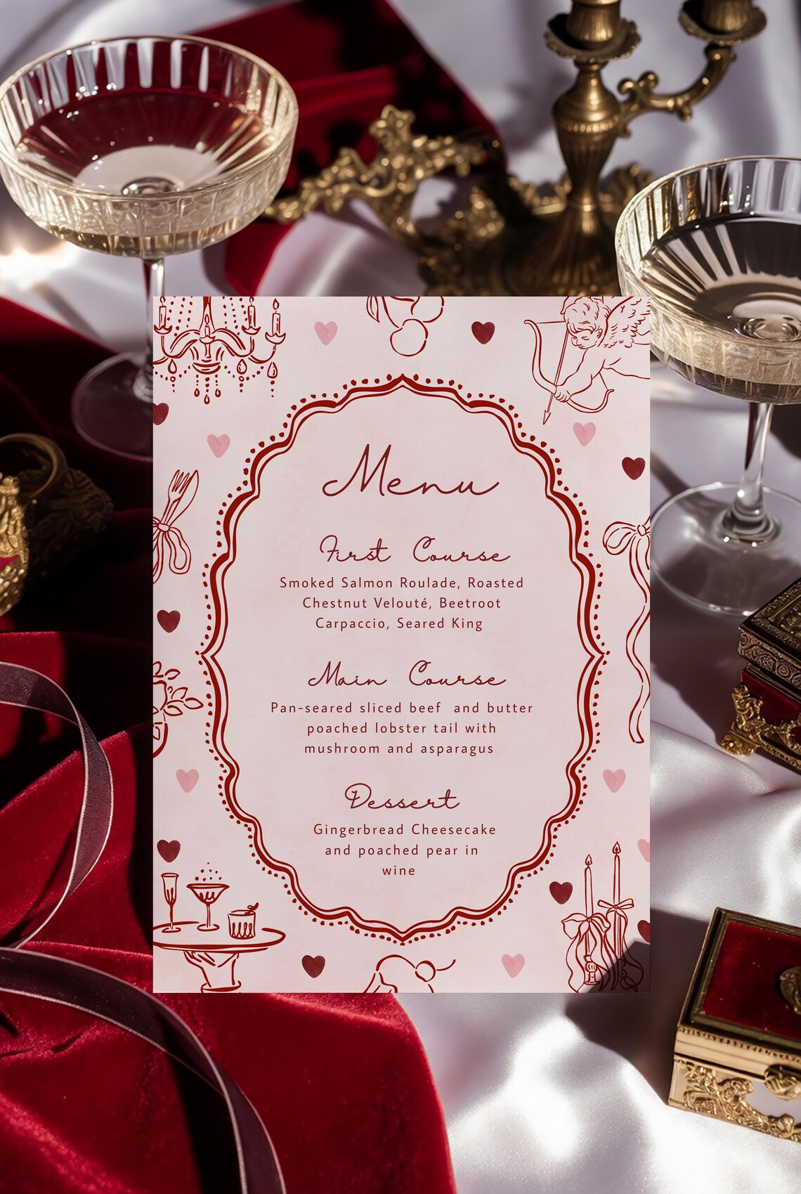 Valentine's Day Menu, Romantic Red Menu , Love Themed Table Editable ...