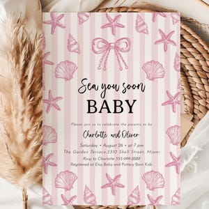 Sea You Soon BABY SHOWER INVITATION | Pink Coastal Baby Shower Invite ...