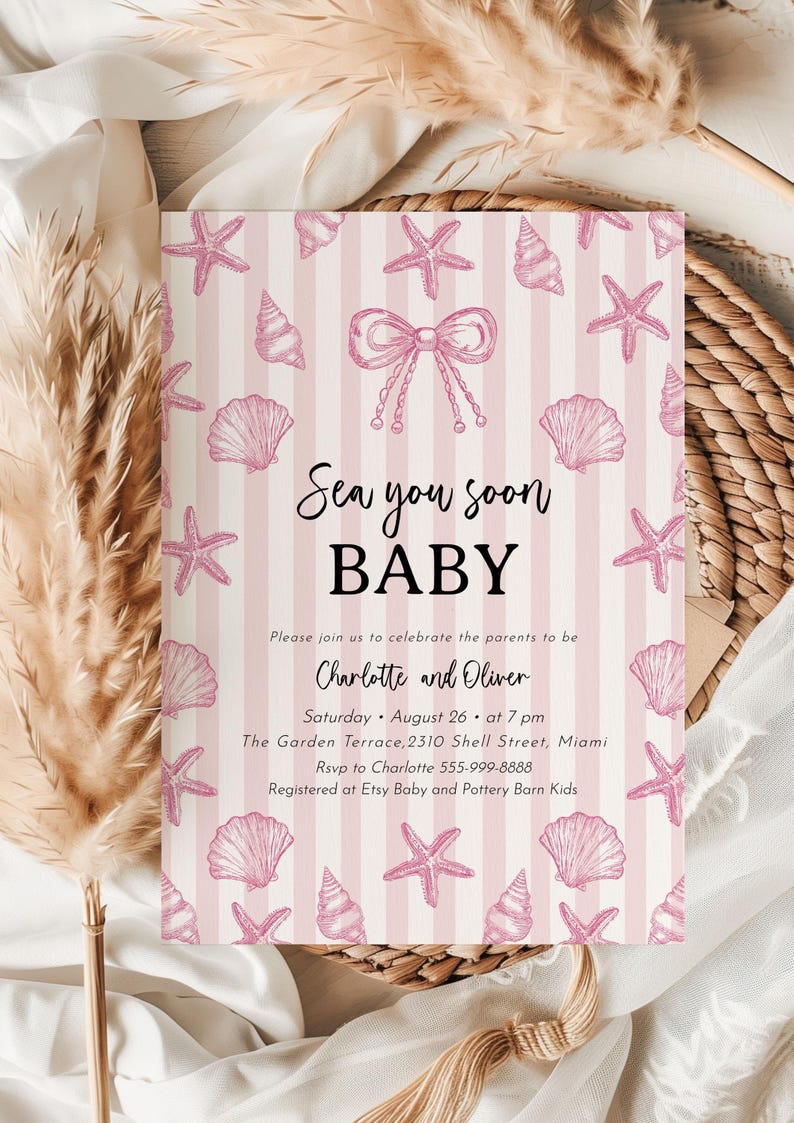 Sea You Soon BABY SHOWER INVITATION | Pink Coastal Baby Shower Invite ...