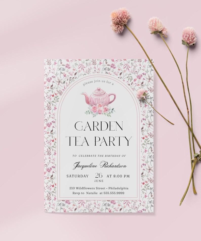 Garden Tea Party Birthday Invitation Template | Tea Party Invitation ...