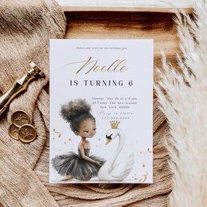 Black Tutu Ballerina and Swan Birthday Party Invitation | Ballet Theme ...