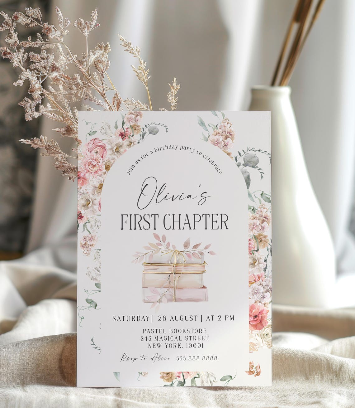 Watercolor Book Birthday Invitation | First Chapter Party (editable) - Etsy