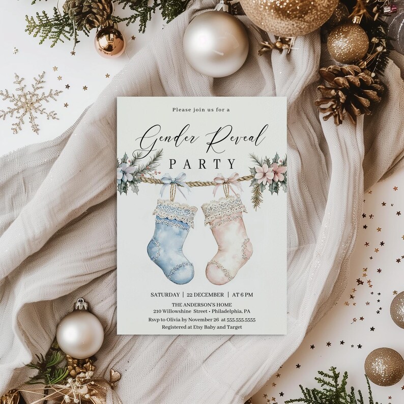 Christmas Gender Reveal Invitation| Gender Reveal Party Invite | Winter ...