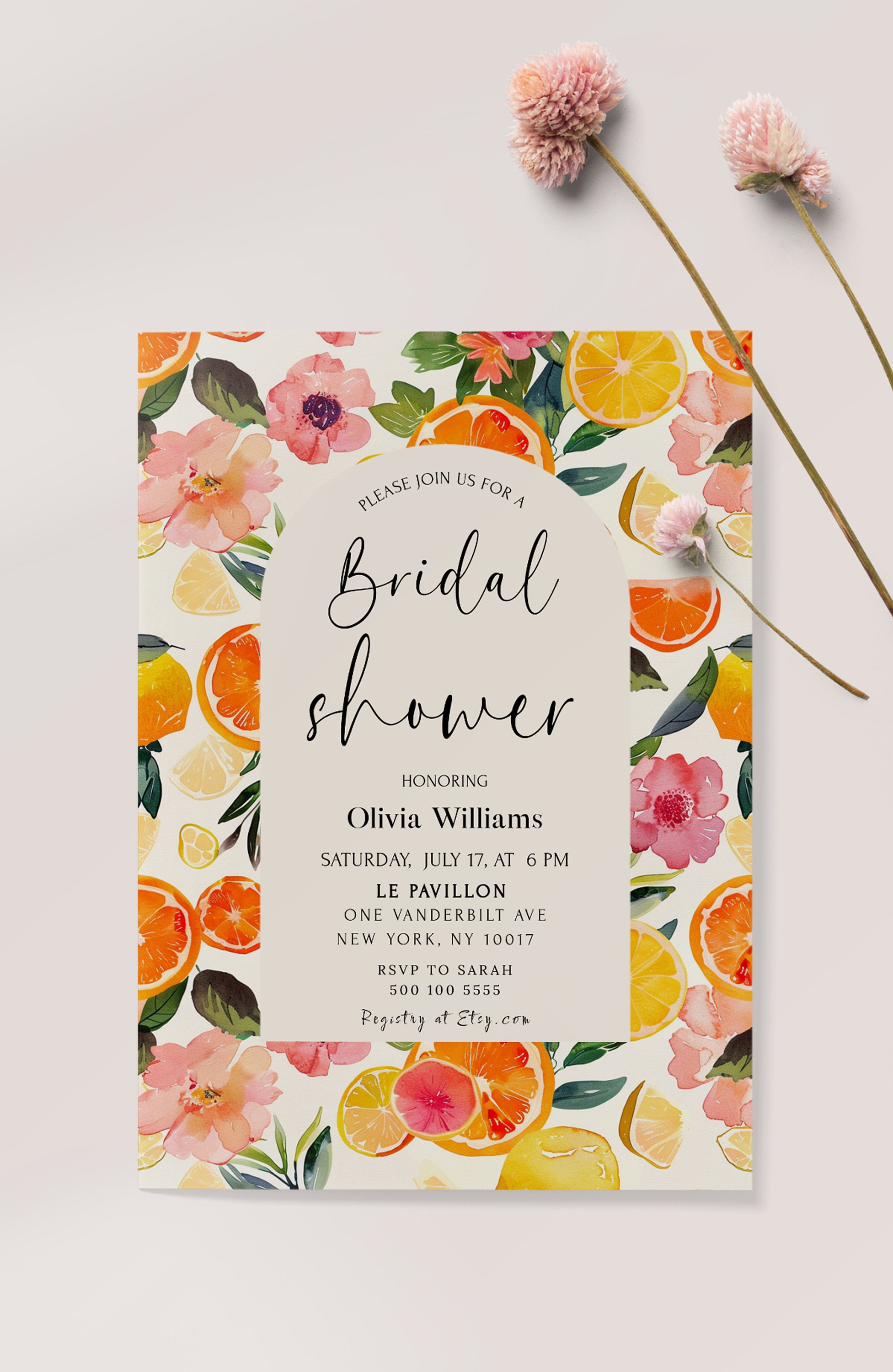 Citrus Bridal Shower Printable Invitation| Citrus Floral | Modern ...