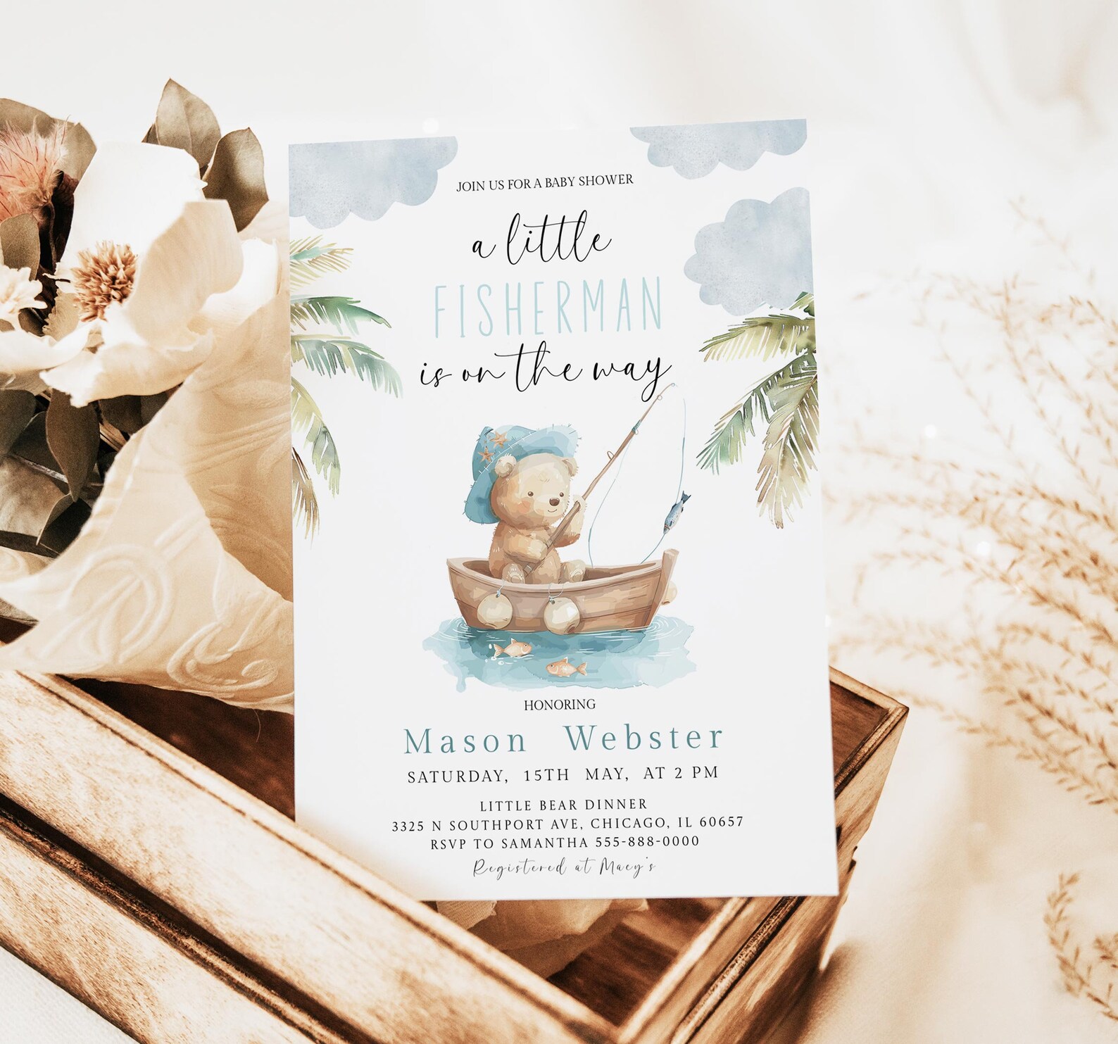 Fishing Baby Shower Invitation | Little Fisherman Invitation Template ...