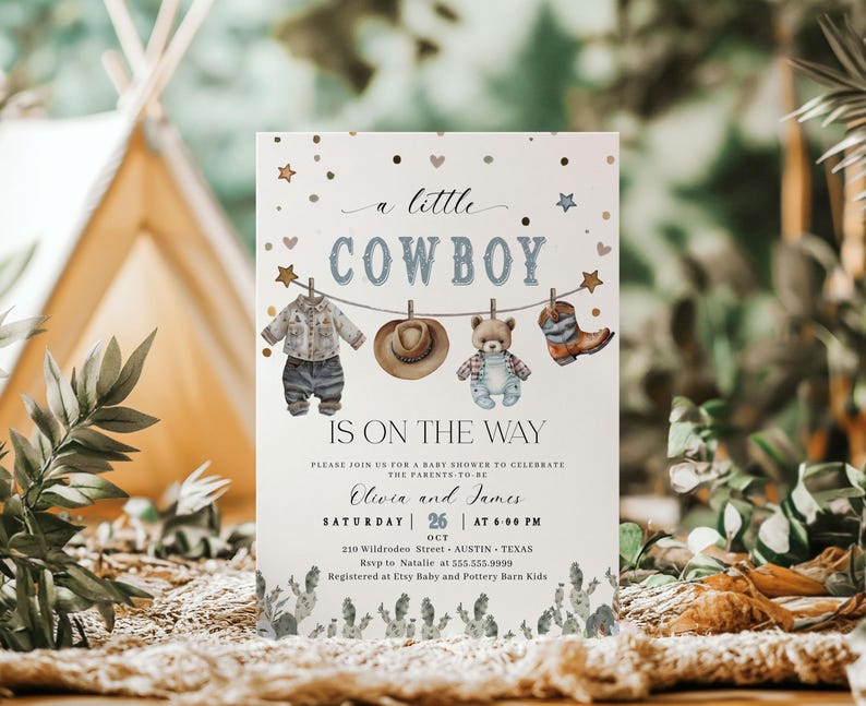 Editable Cowboy Baby Shower Invitation Template SET | Western Baby ...